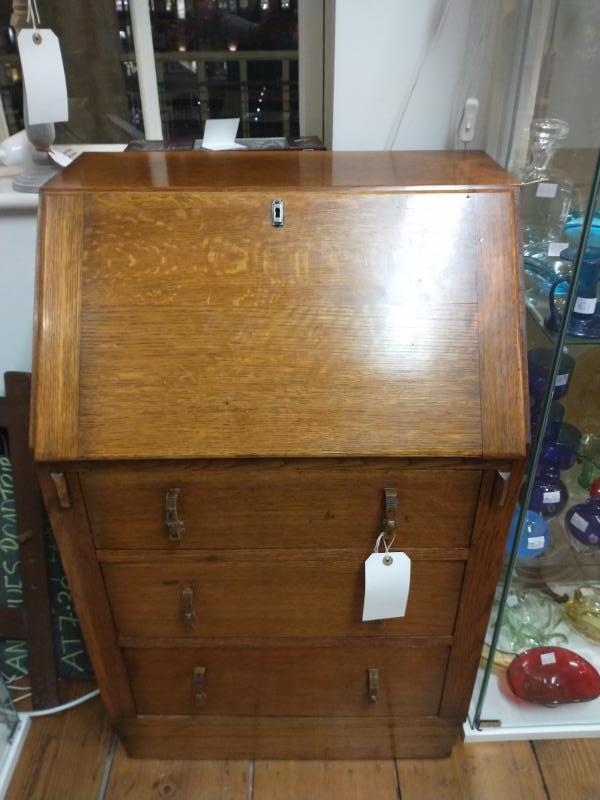 Vintage light Oak unusual Writing Bureau drawers